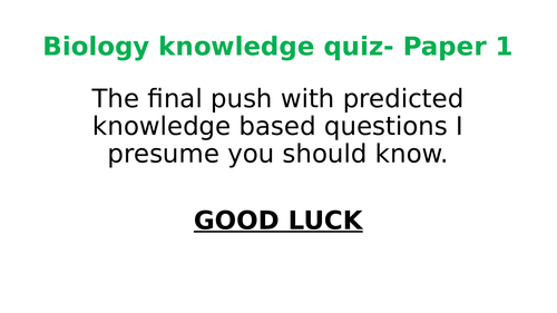 Biology Paper 1 Revision quiz- AQA Trilogy | Teaching Resources Biology Paper 1 Revision quiz- AQA Trilogy | Teaching Resources