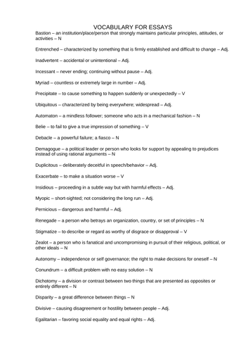 Vocabulary for essays | Teaching Resources