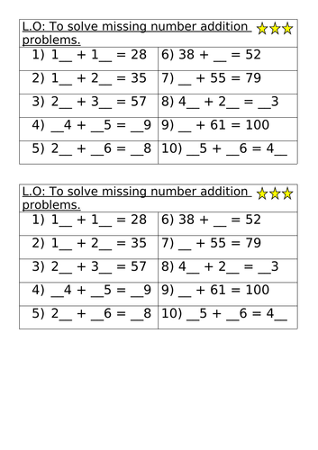 Yr2 Missing Number Addition differentiated | Teaching Resources