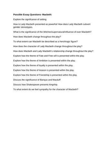 Practice exam questions Macbeth | Teaching Resources