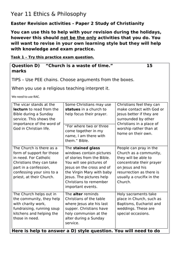Revision activities Christianity religious studies | Teaching Resources