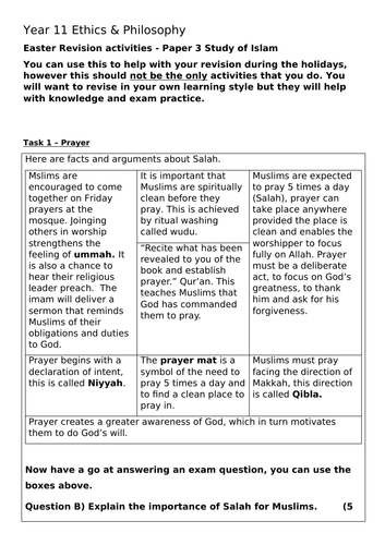 Revision activities Islam Religious studies | Teaching Resources