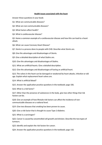 Summary questions on Health and Disease | Teaching Resources