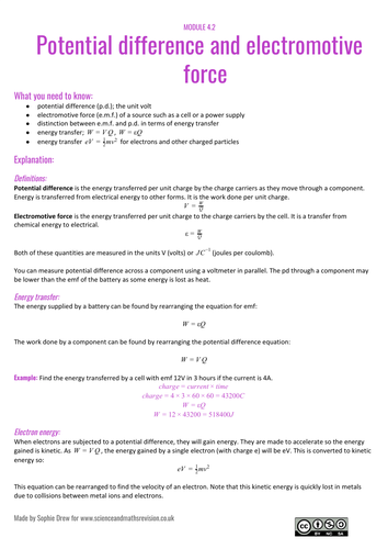 Potential difference and EMF A Level physics | Teaching Resources
