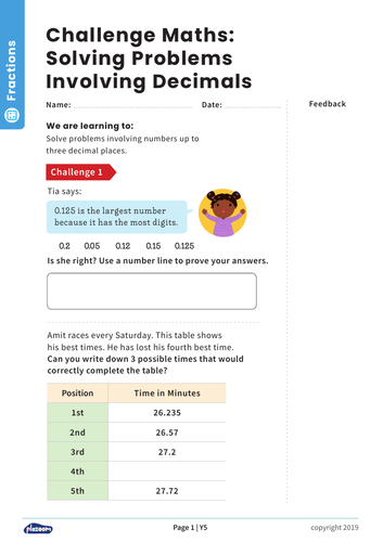 Decimal Problems: Y5 – Fractions – Maths Challenge | Teaching Resources