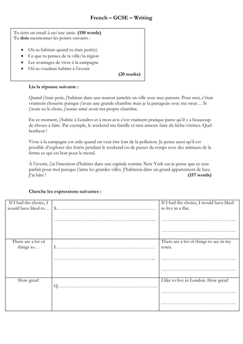 French - GCSE - writing - ma région (150 word model answer - complex ...