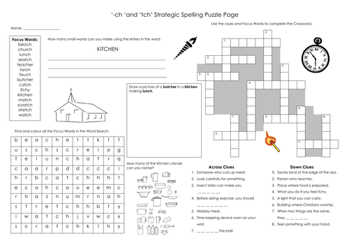 'tch' & '-ch' Spelling Puzzle Page | Teaching Resources