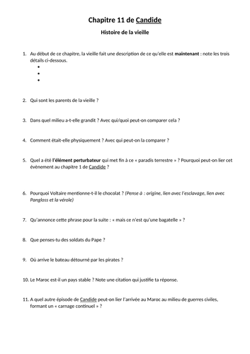 Candide - chapitre 11 | Teaching Resources