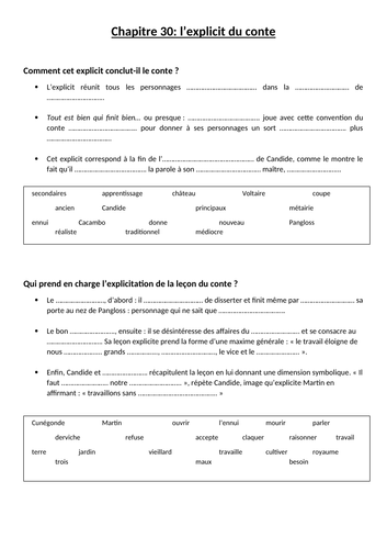 Candide - chapitre 30 | Teaching Resources