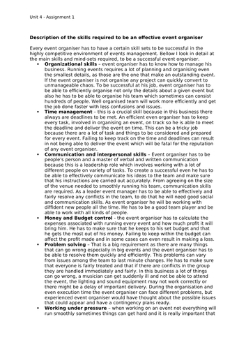 Unit 4 Managing An Event Assigment 1 Explore The Role Of An Event Organiser By Mios01