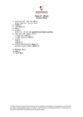 11+ Eleven plus Maths Pack of 4 Papers with Answers | Teaching Resources