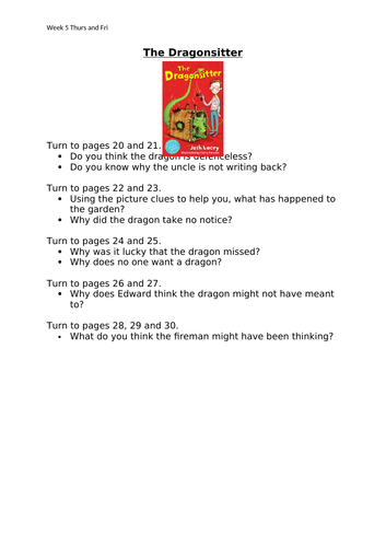 The Dragonsitter Comprehension Questions | Teaching Resources