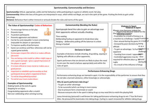 OCR GCSE PE Ethics in Sport Revision Sheet | Teaching Resources
