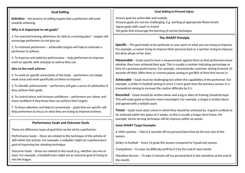 OCR GCSE PE Goal Setting Revision Sheet | Teaching Resources
