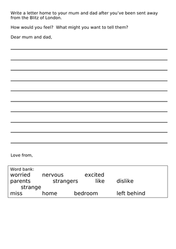 Evacuee letter writing frame- low ability KS3 | Teaching Resources