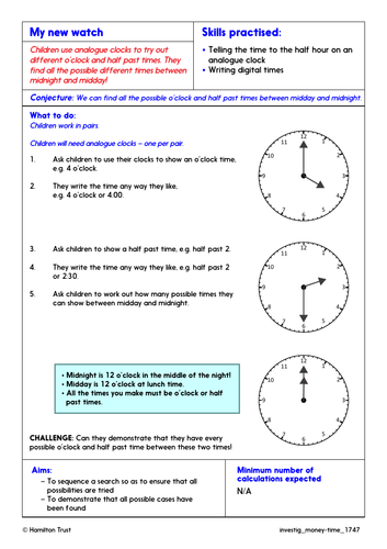 Analogue Time To Half Hour Sequencing Problem Solving Investigation Year 1 Teaching Resources