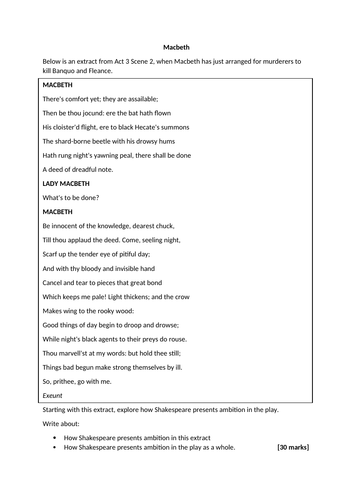 AQA English Literature GCSE - 13 Macbeth Practice Questions | Teaching Resources