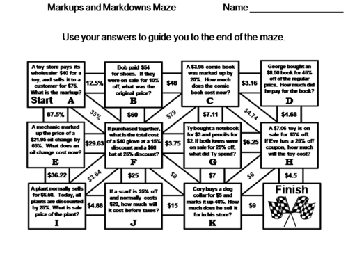 Markups and Markdowns Game: Math Maze | Teaching Resources