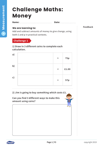Money: Y3 – Measurement – Maths Challenge | Teaching Resources