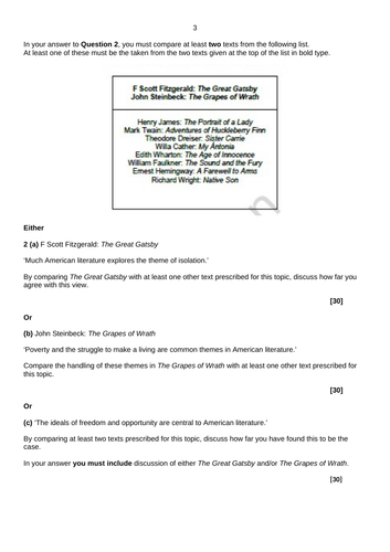 American Literature A Level Exam Style Questions | Teaching Resources