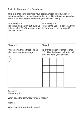 Fractions, decimals, percentages, ratio & proportion homework pack ...