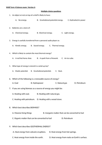 Grade 8 Physics Exam | Teaching Resources