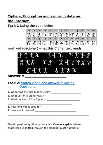 An introduction to Ciphers : Caesar Cipher | Teaching Resources
