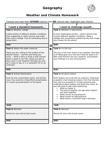 Weather and climate Homework | Teaching Resources