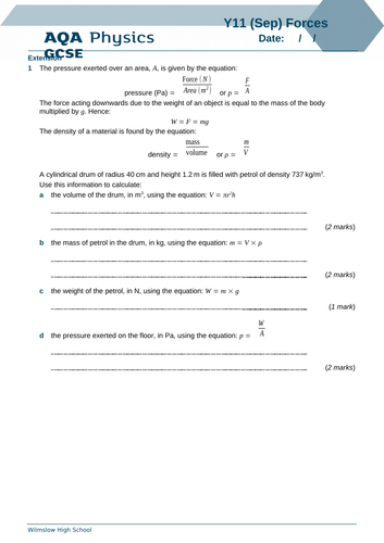 Pressure in Fluids - AQA GCSE Separate Science | Teaching Resources