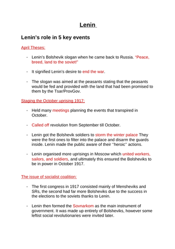 The role of Lenin in 1917 and the Bolshevik Party - AQA A-level Russian ...