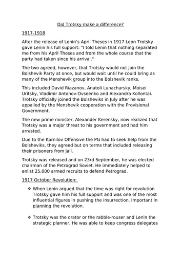 The role of Trotsky in 1917 - AQA A-level Russian history | Teaching ...