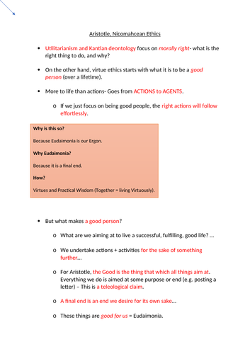 A-level AQA philosophy detailed notes and essay plans on Aristotelian ...