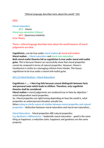 Meta-Ethics revision pack - AQA A-level philosophy | Teaching Resources