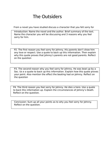 Essay plan for Johnny in The Outsiders | Teaching Resources