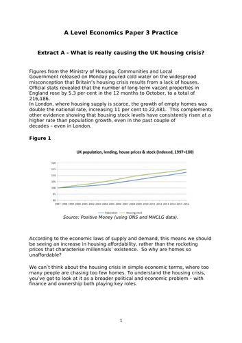 OCR A level Economics Practice data response on the UK housing market ...