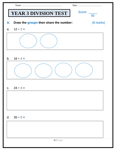Year 3 Division Test | Teaching Resources
