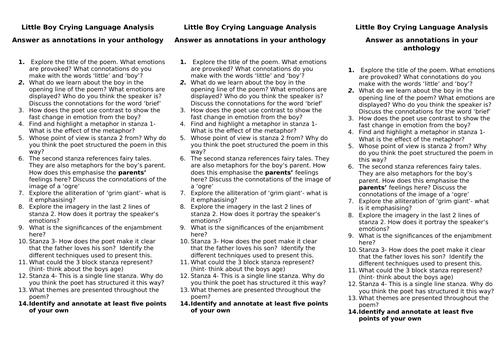 Little Boy Crying Mervyn Morris | Teaching Resources