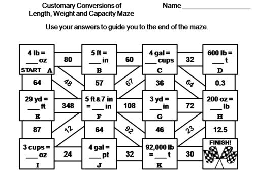 Customary Conversions of Length, Weight and Capacity: Math Maze ... Customary Conversions of Length, Weight and Capacity: Math Maze ...