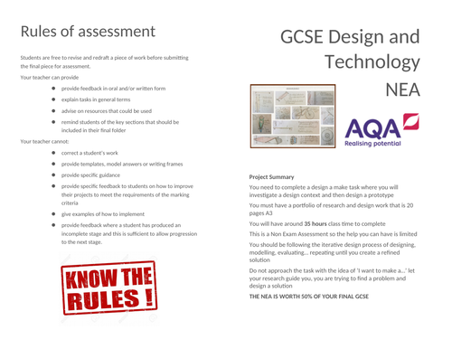 GCSE DT NEA - Getting started booklet | Teaching Resources