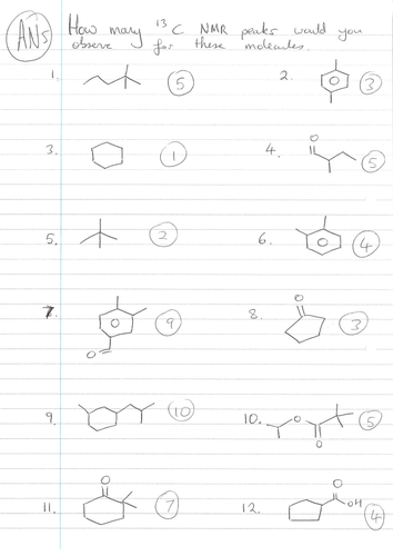 Worksheet on carbon-13 NMR | Teaching Resources