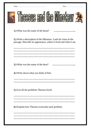 Theseus & The Minotaur - Comprehension and Text | Teaching Resources