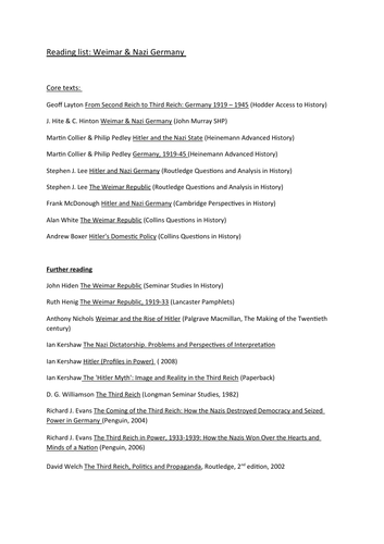 Suggested Reading for Weimar and Nazi Germany | Teaching Resources