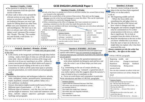 English Language Paper 1 Question guideline overview sheet | Teaching ...