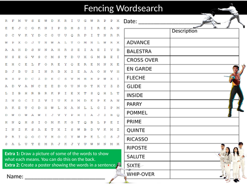 Fencing Wordsearch Sheet Starter Activity Keywords Cover Homework PE ...