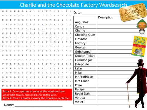 Charlie and The Chocolate Factory #2 Wordsearch Sheet Starter Activity ...