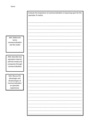 GCSE PE Commericialisation Exam Question | Teaching Resources