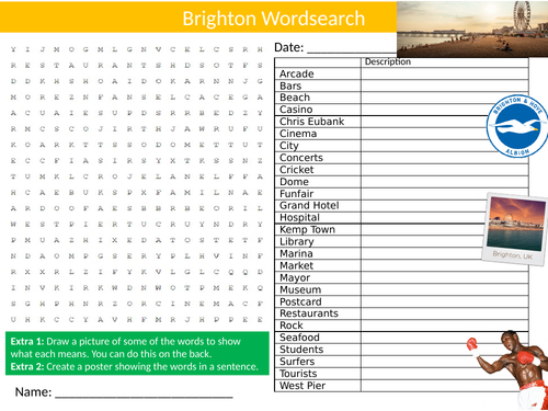 City of Brighton Wordsearch Sheet Starter Activity Keywords Cover ...