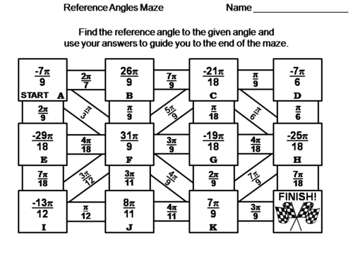 Reference Angles Activity Math Maze Teaching Resources
