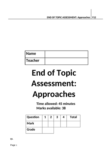 A Level Psychology AQA Paper 1 - APPROACHES - End of Topic Test and ...