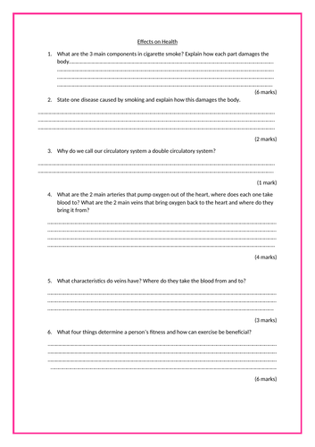 Mini assessment on healthy living | Teaching Resources